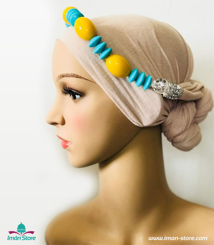 Turban à perles Maryam beige - Iman Store