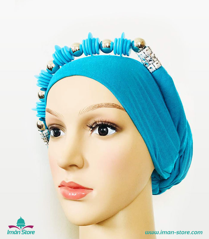 Turban à perles Maryam bleu turquoise - Iman Store