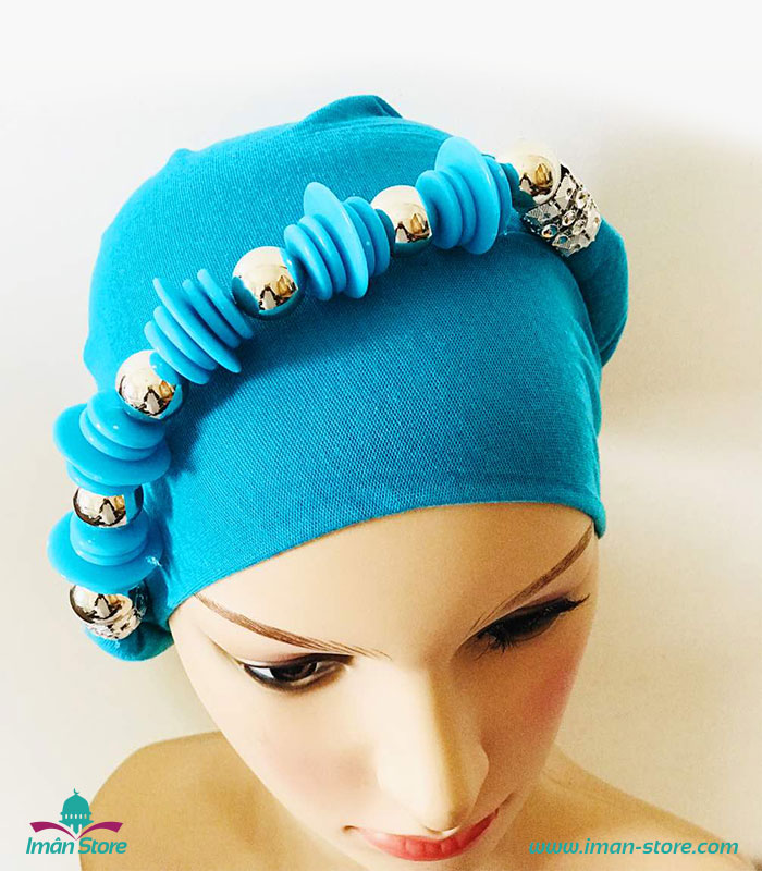 Turban à perles Maryam bleu turquoise - Iman Store