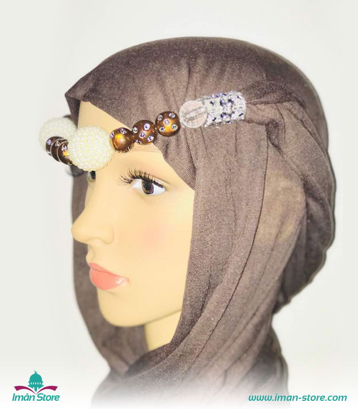 Turban à perles Maryam marron clair - Iman Store