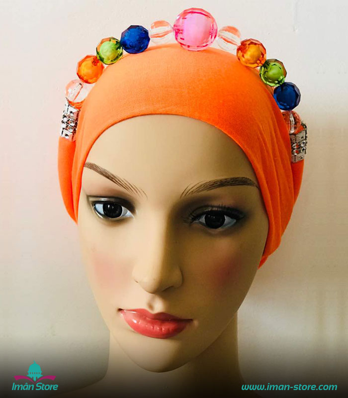 Turban à perles Maryam orange - Iman Store